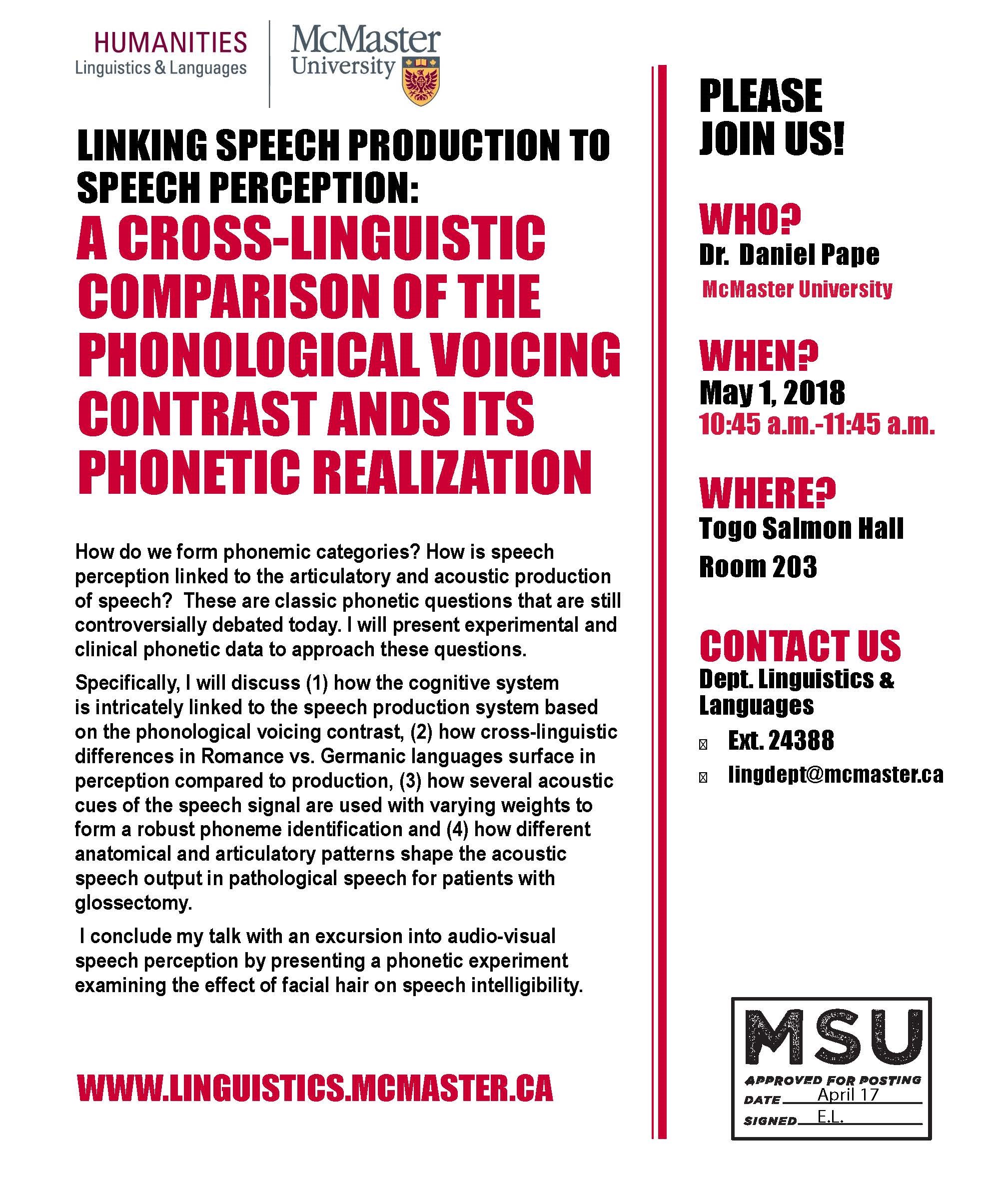 [Research Talk] Linking speech production to speech perception: A cross ...